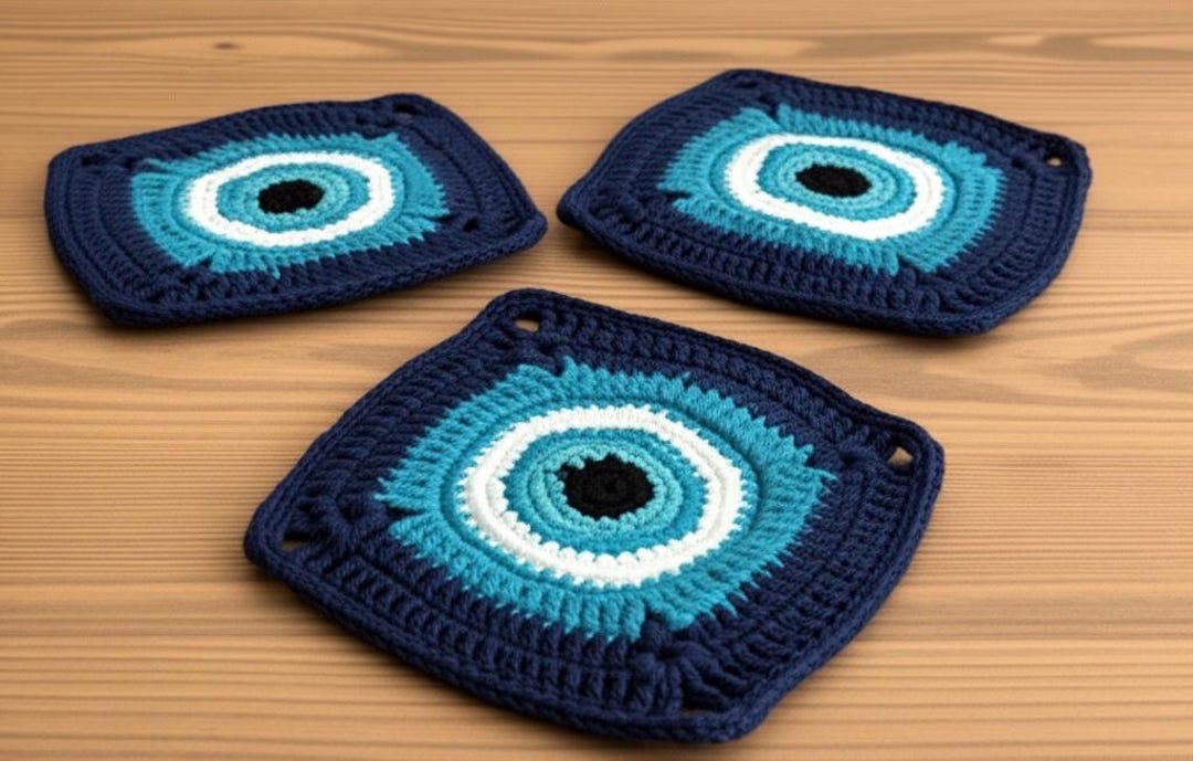 Crochet Coaster,pdf Pattern Evil Eye Coaster, PDF Knitting Tutorial ...