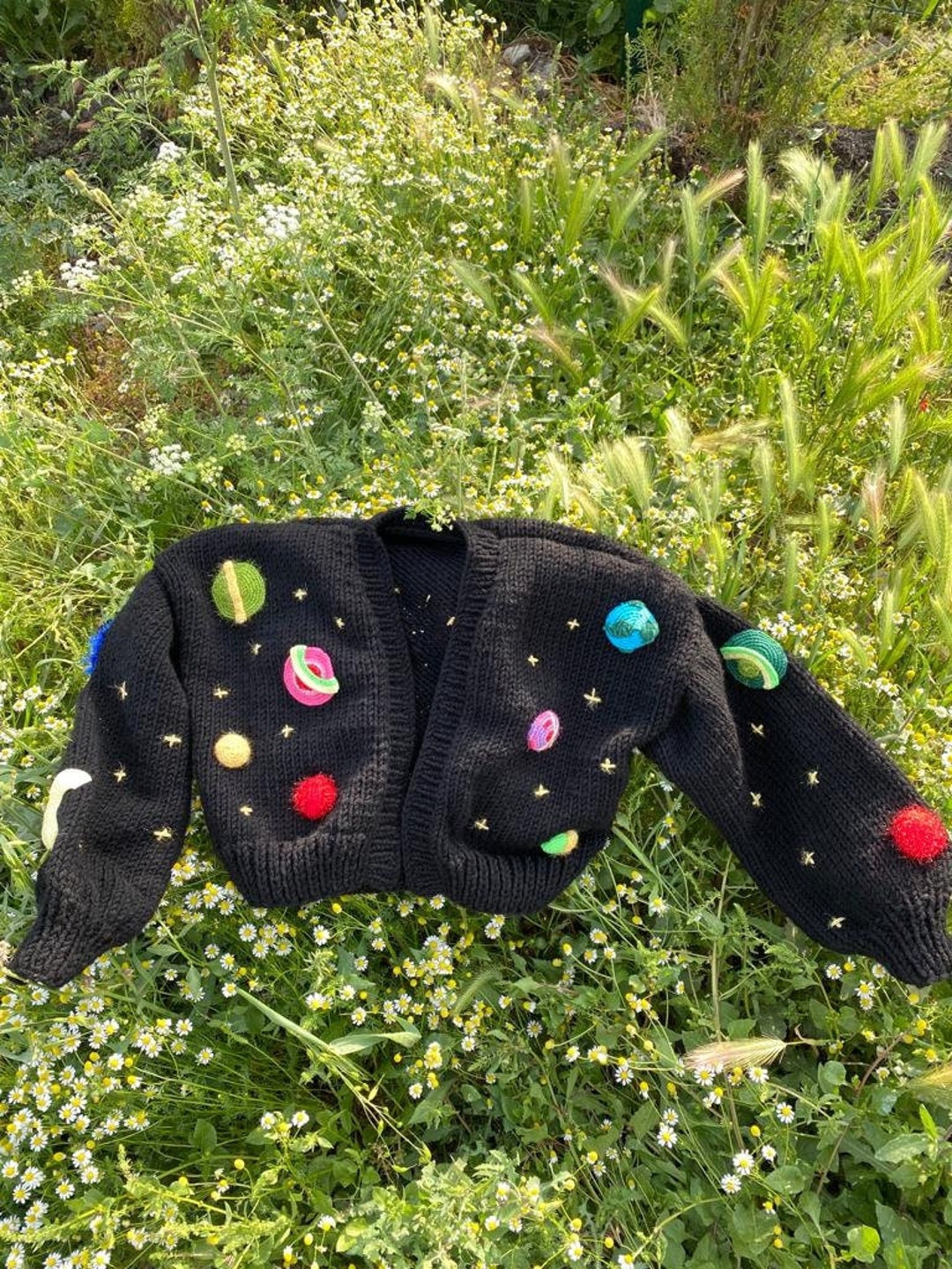 Handmade Galaxy Cardigan | Chunky Knit Star Sweater | Cosmic Boho ...