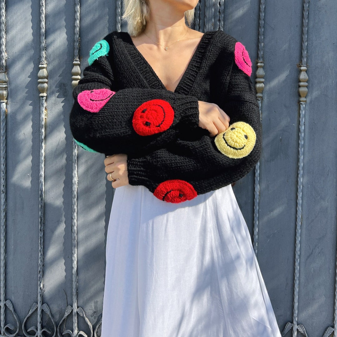 Cardigan for Women Emojihandmade Colored Smiley Sweaterhappy - Etsy