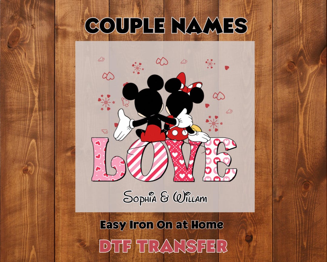 Custom Disney Valentine Mickey & Minnie Couple Names DTF Transfer ...