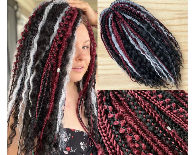 Viking Set. Crocheted Curly Dreadlocks, Boho Hair, Halloween Dreadlocks ...