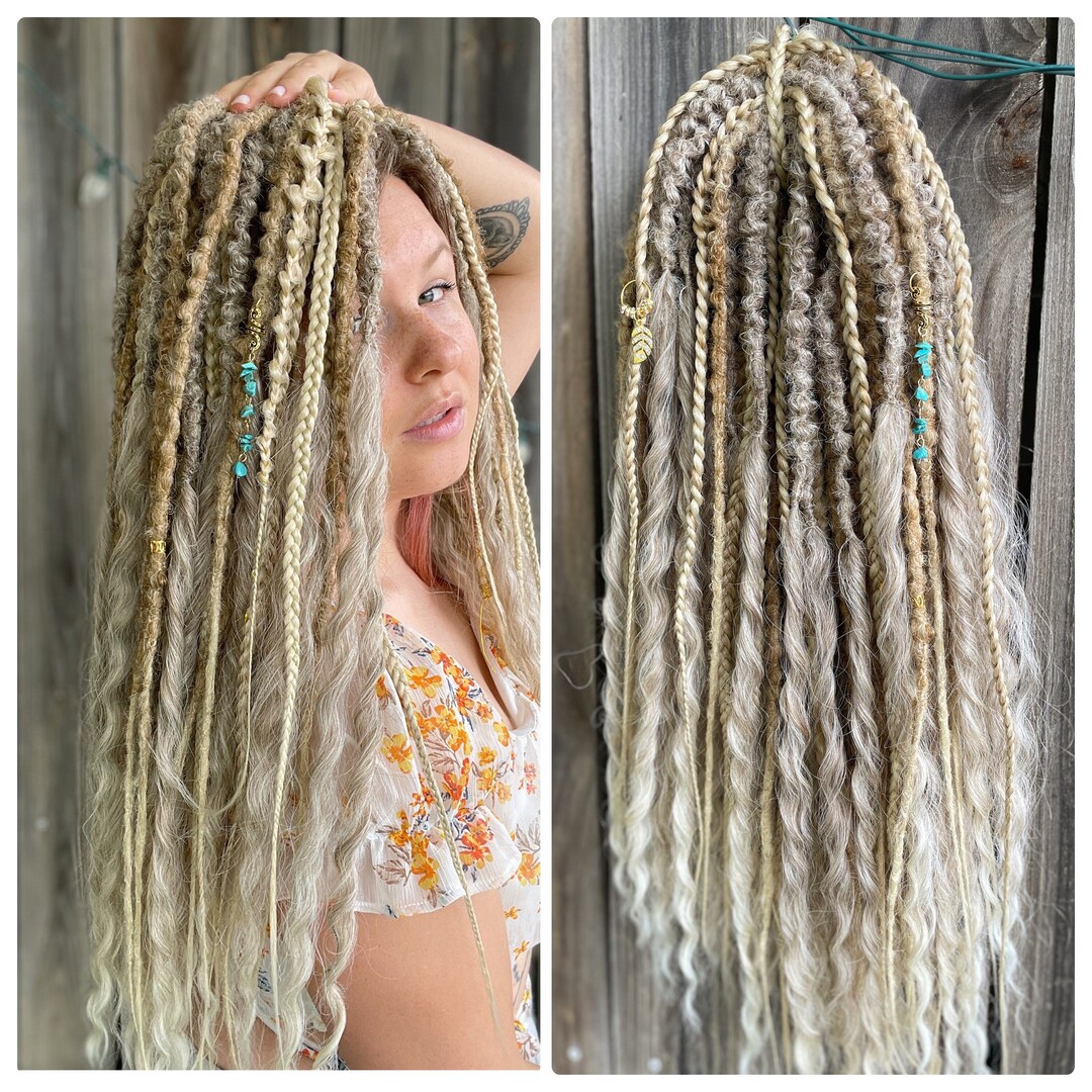 Set Aurora. Crocheted Curly Dreadlocks, Boho Hair, Blonde Mix Waves DE ...