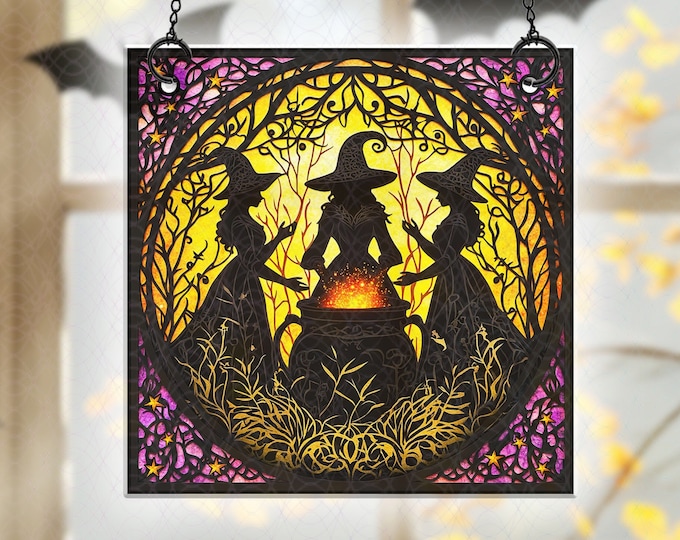 Halloween Witch With Moon Suncatcher, Witchy Window Hanging Decor ...