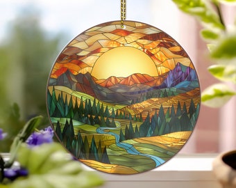 Stained Glass Mountain Window, Handmade Window Decor, Utah Mountains - Etsy