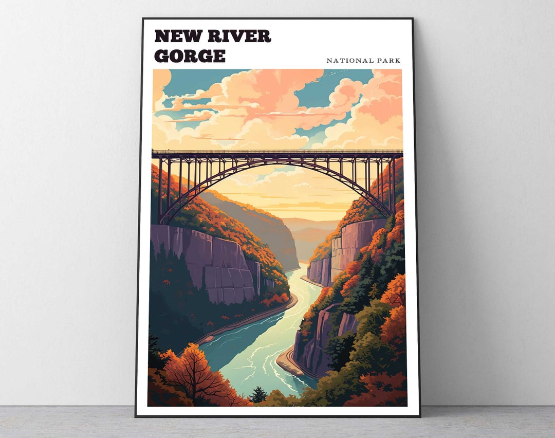 New River Gorge National Park Vintage Style Travel Poster, New River ...