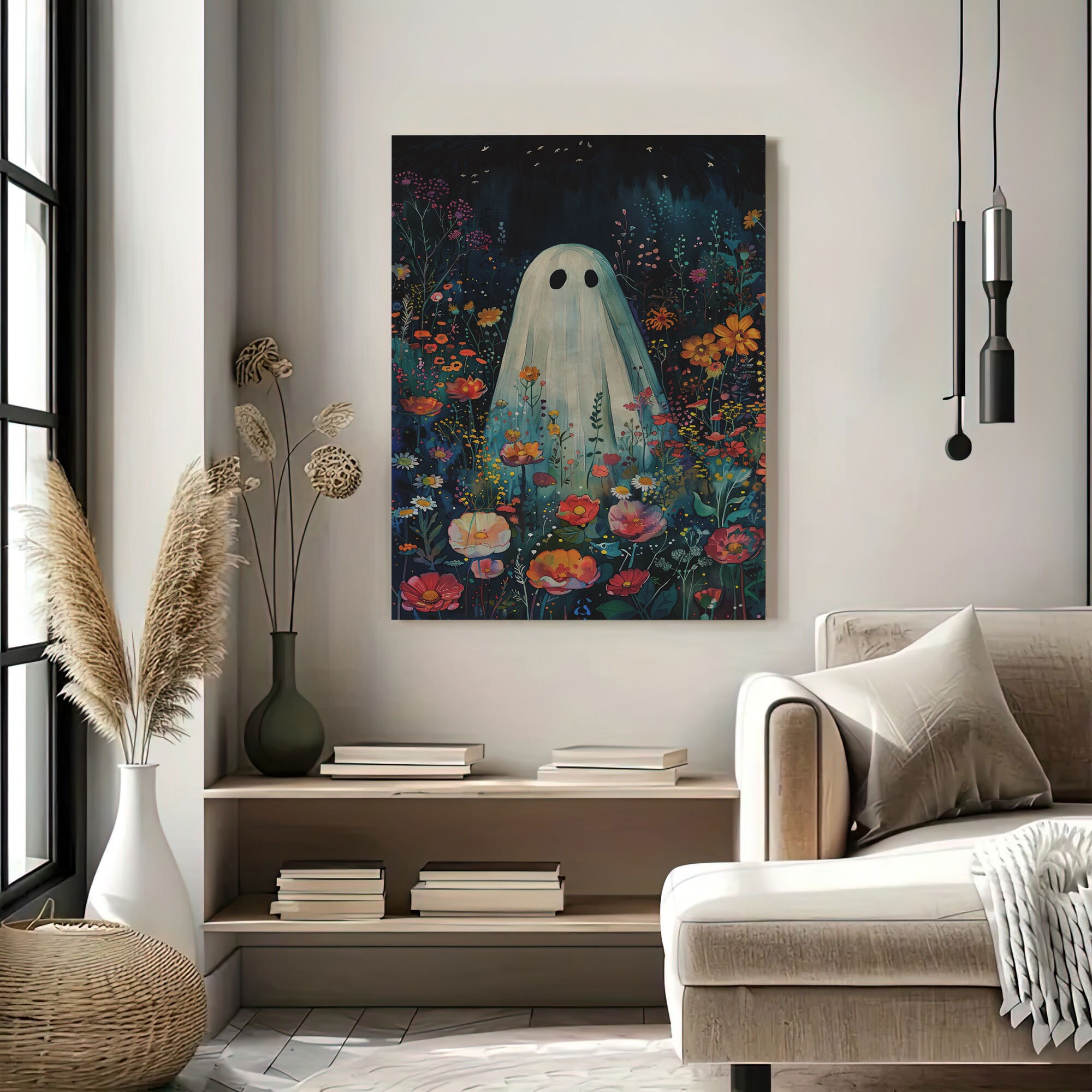 Cute Ghost in Flower Poster, Gothic Painting Haunting Ghost, Romantic ...