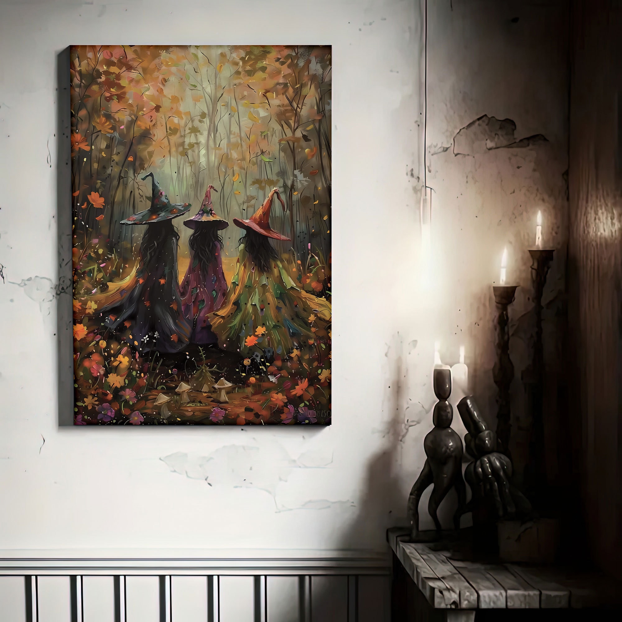 Beautiful Three Witches Amongst the Wildflowers Poster, Vintage Witches ...