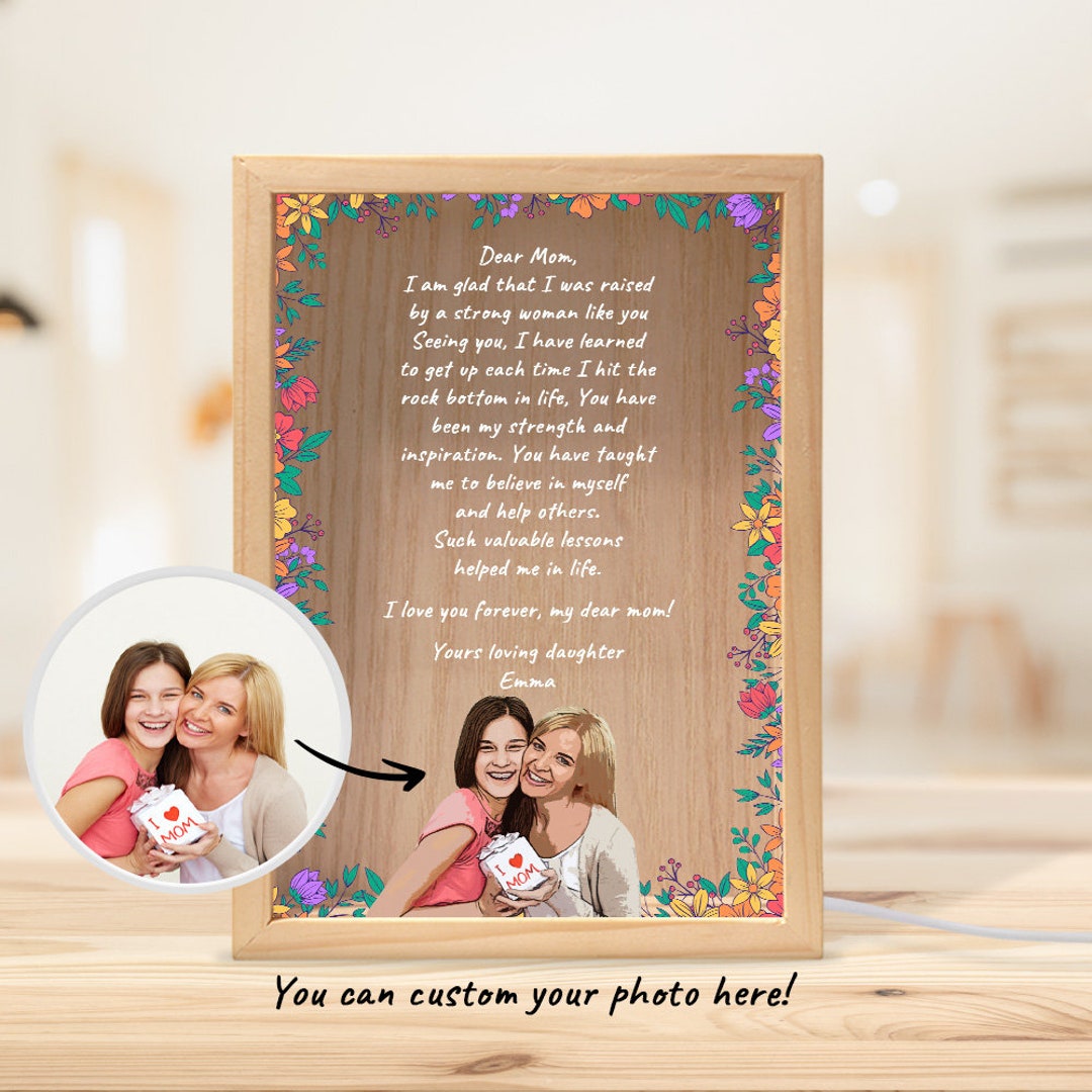 Personalized Hand-written Letter Frame Light Box, Custom Photo Mom ...
