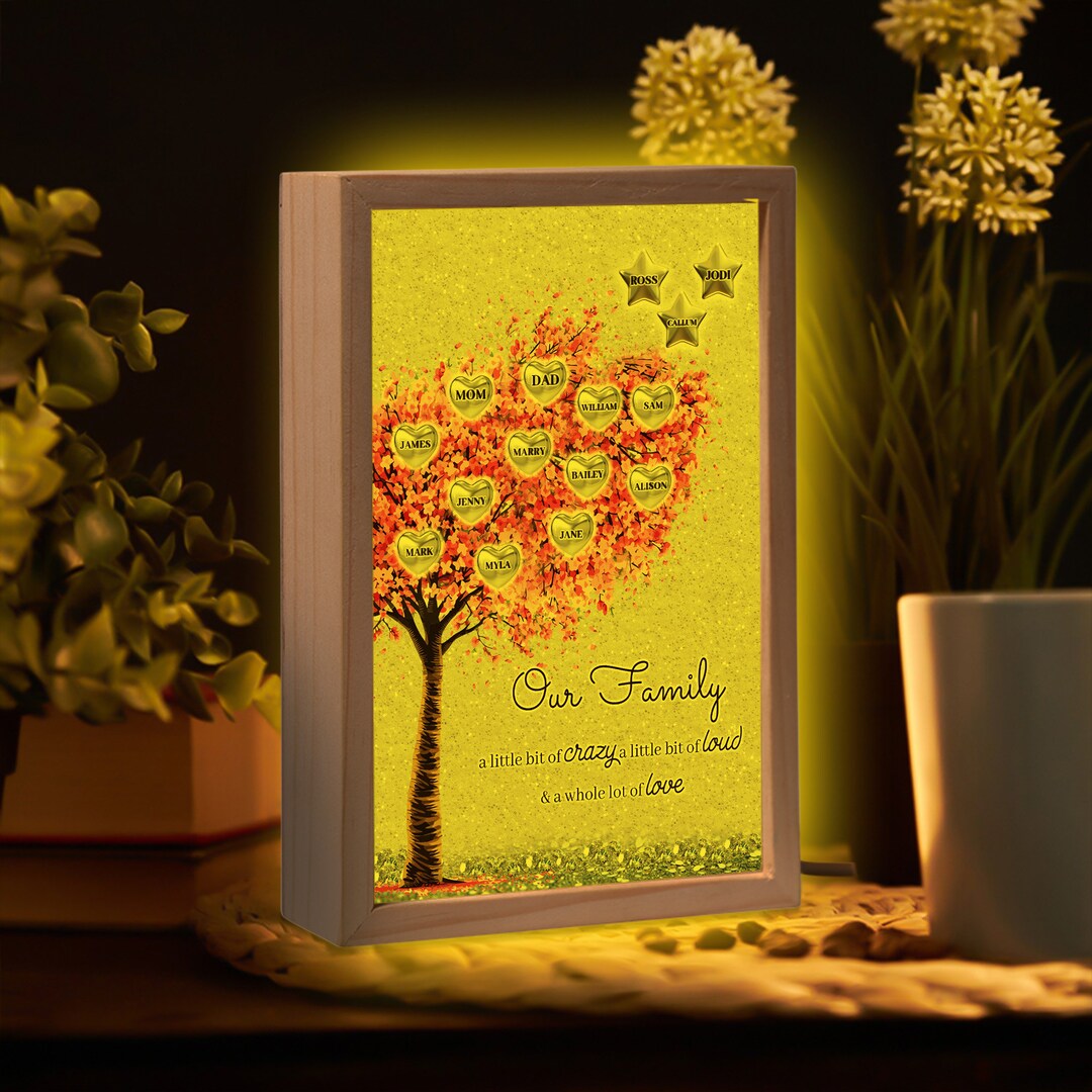 Personalized Family Tree Frame Light Box, Custom Name Family Members ...