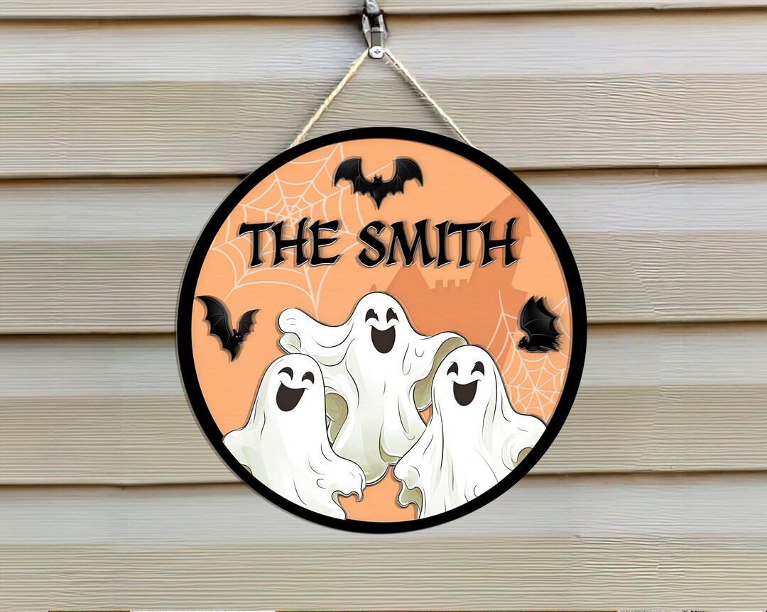 Custom Family Ghost Door Sign, Personalized Family Name Sign, Halloween ...