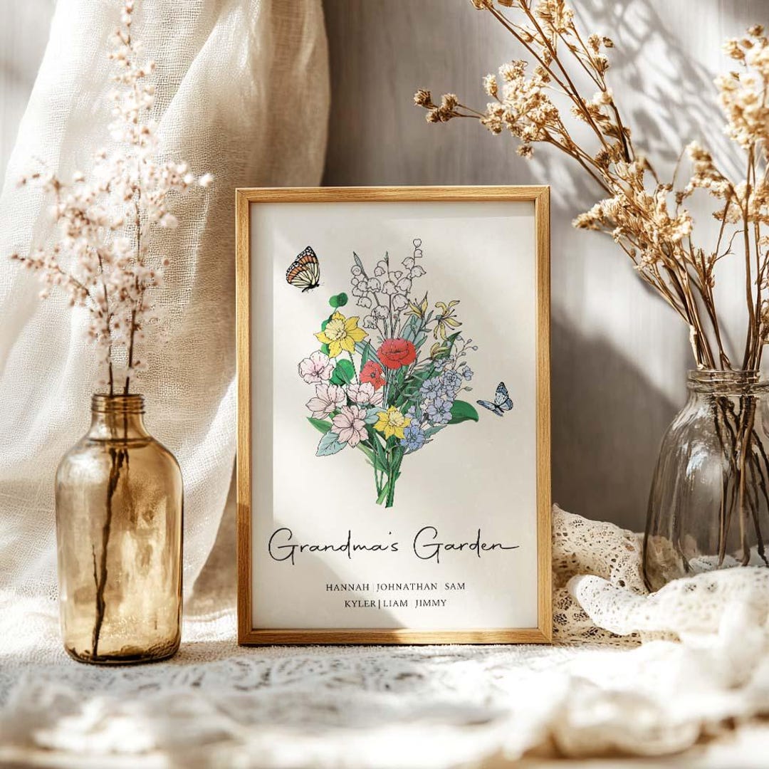 Customized Grandma's Garden Poster, Personalized Birth Month Flowers ...