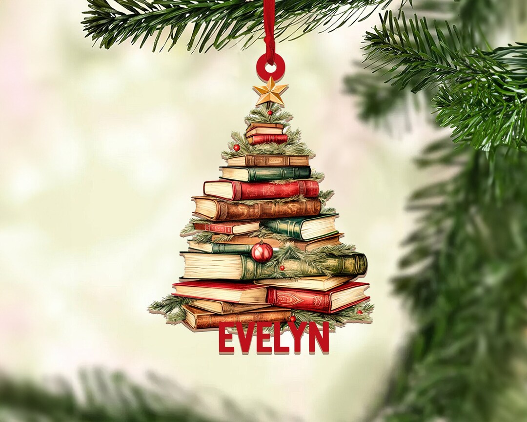 Customized Name Book Ornament, Book Christmas Tree Ornament, Reading ...