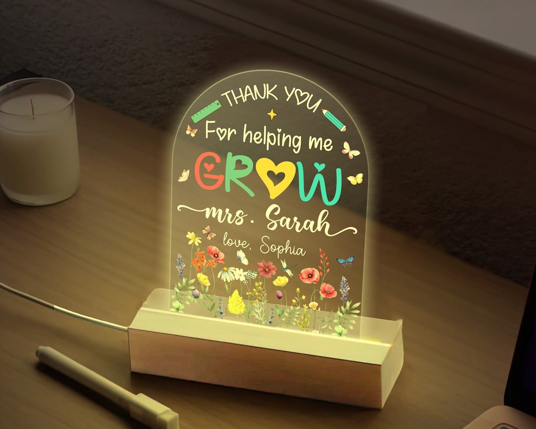 Personalize Name Teacher Night Light, Thank You for Helping Me Grow ...