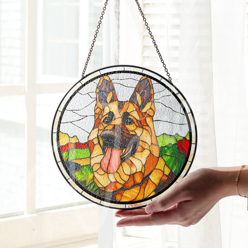 German Shepherd Suncatcher, Stained Glass Dog Suncatcher, German Dog ...