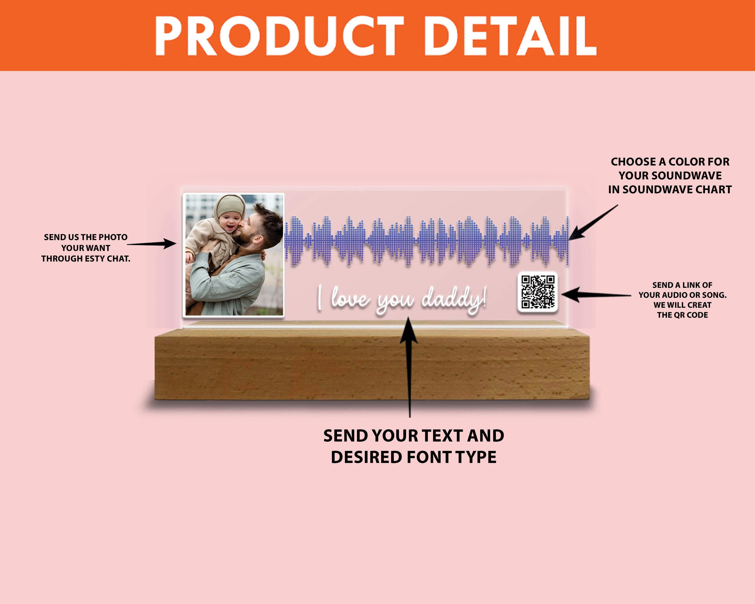 Personalized QR Code Song Night Light, Custom Dad Photo for Father's ...