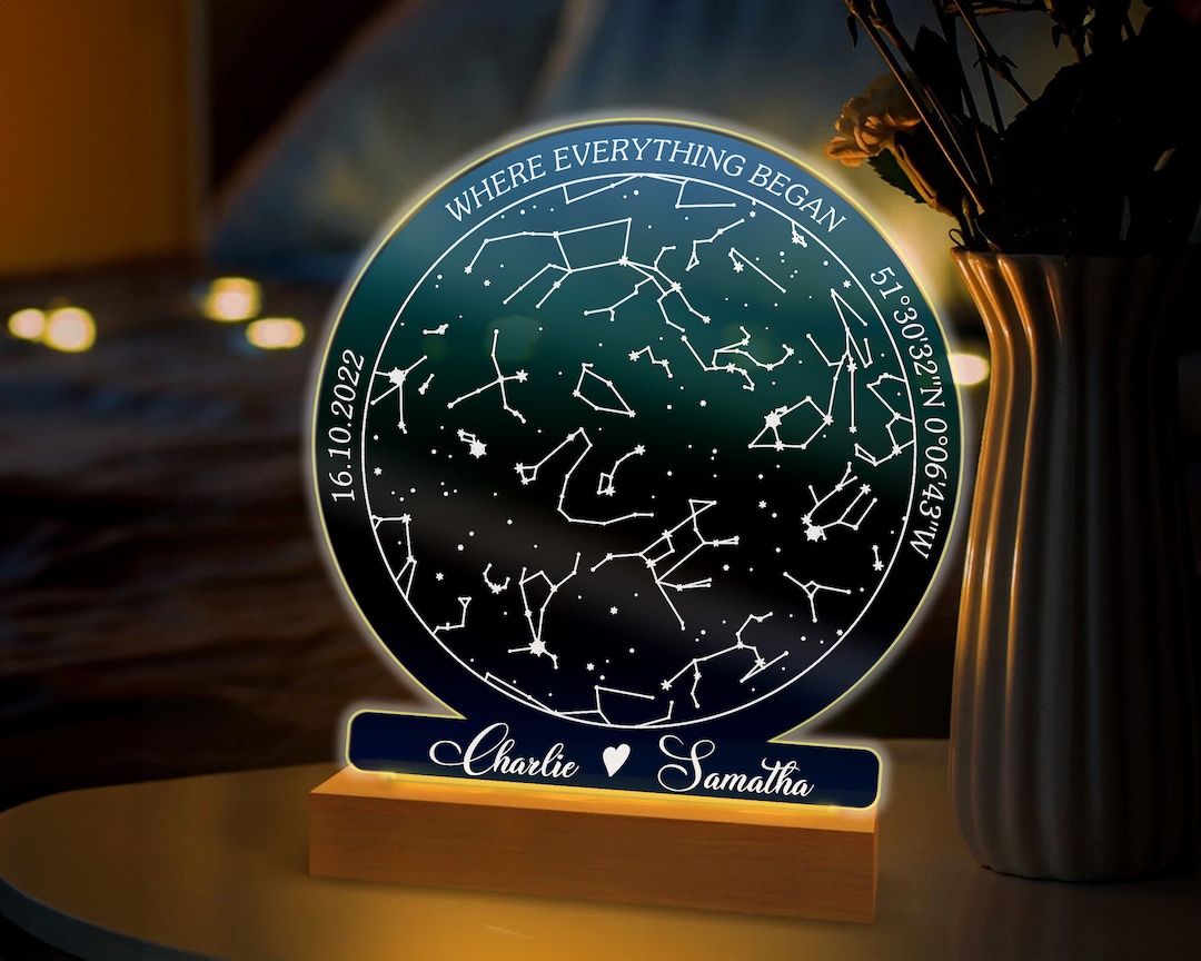 Personalized Star Map Night Light, Constellation Chart on Led Lamp ...
