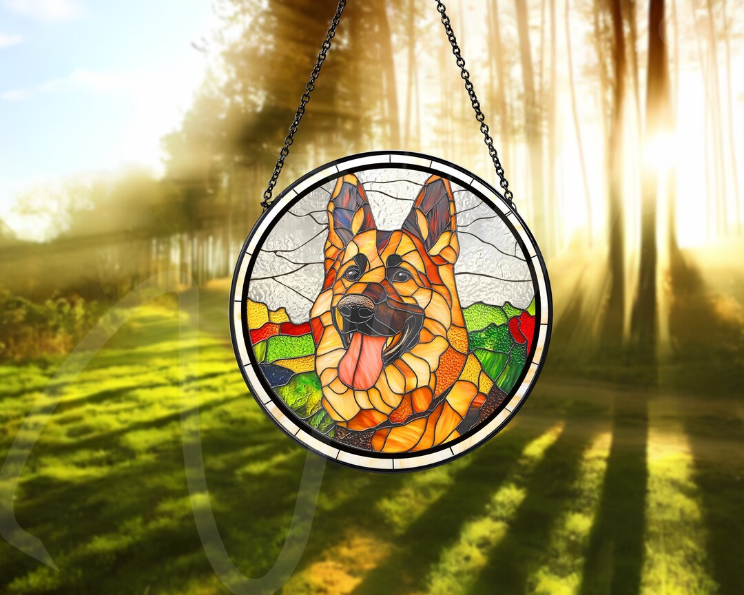 German Shepherd Suncatcher, Stained Glass Dog Suncatcher, German Dog ...
