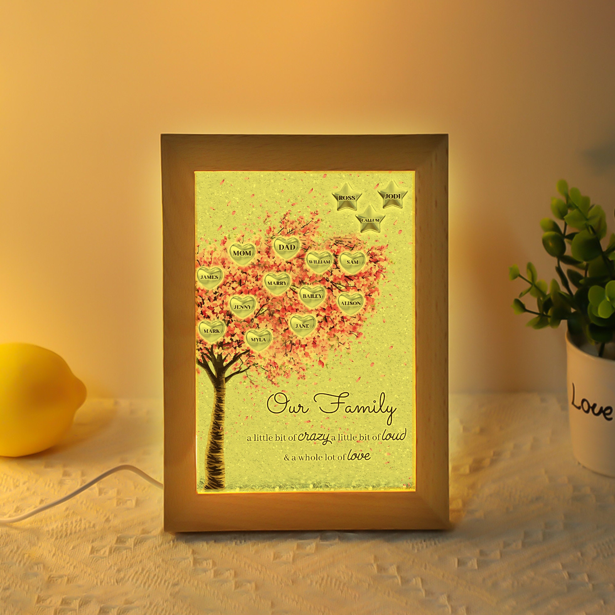 Personalized Family Tree Frame Light, Custom Name Family Members Led ...