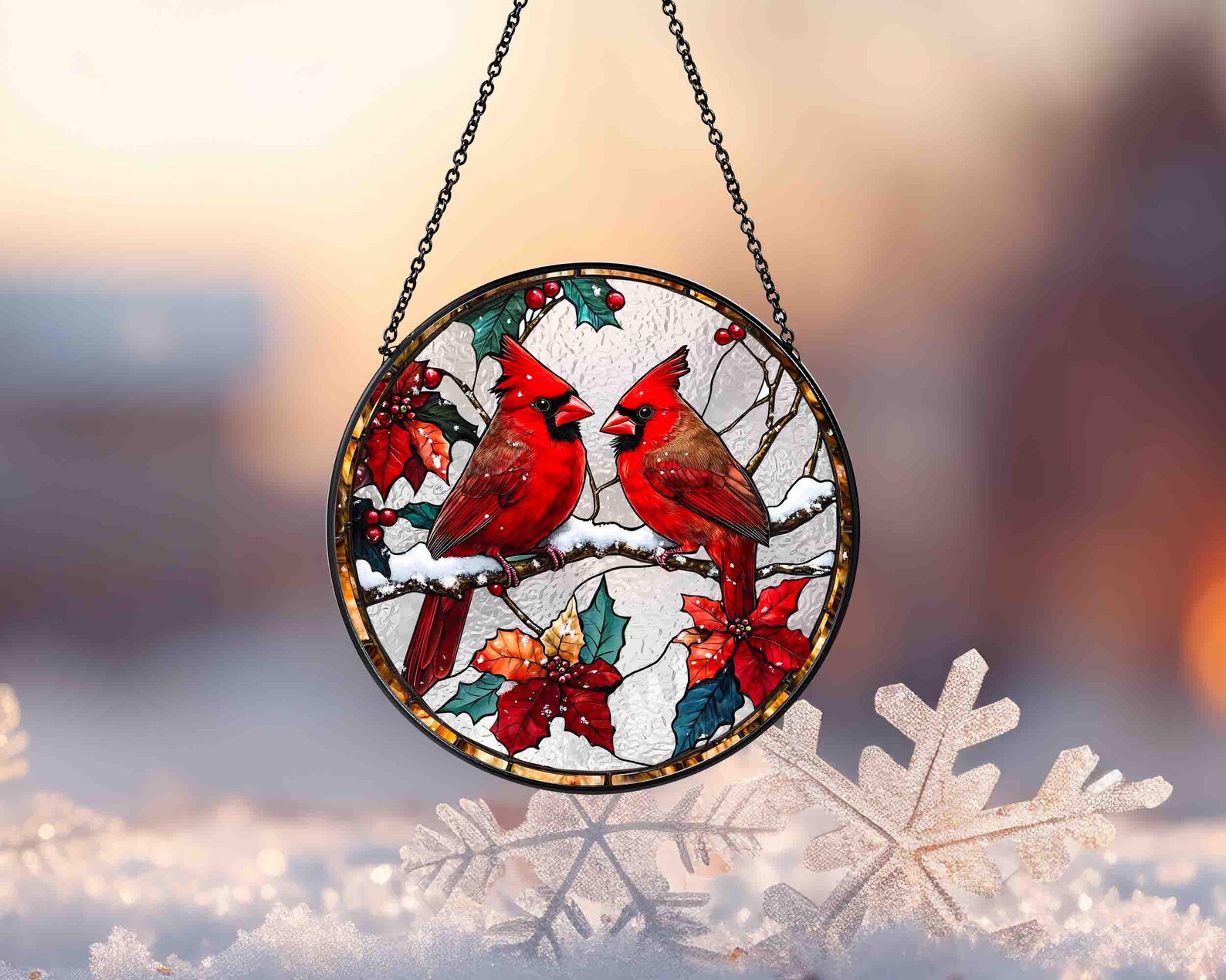 Male and Female Cardinal Glass Suncatcher, Cardinals Glass Suncatcher ...