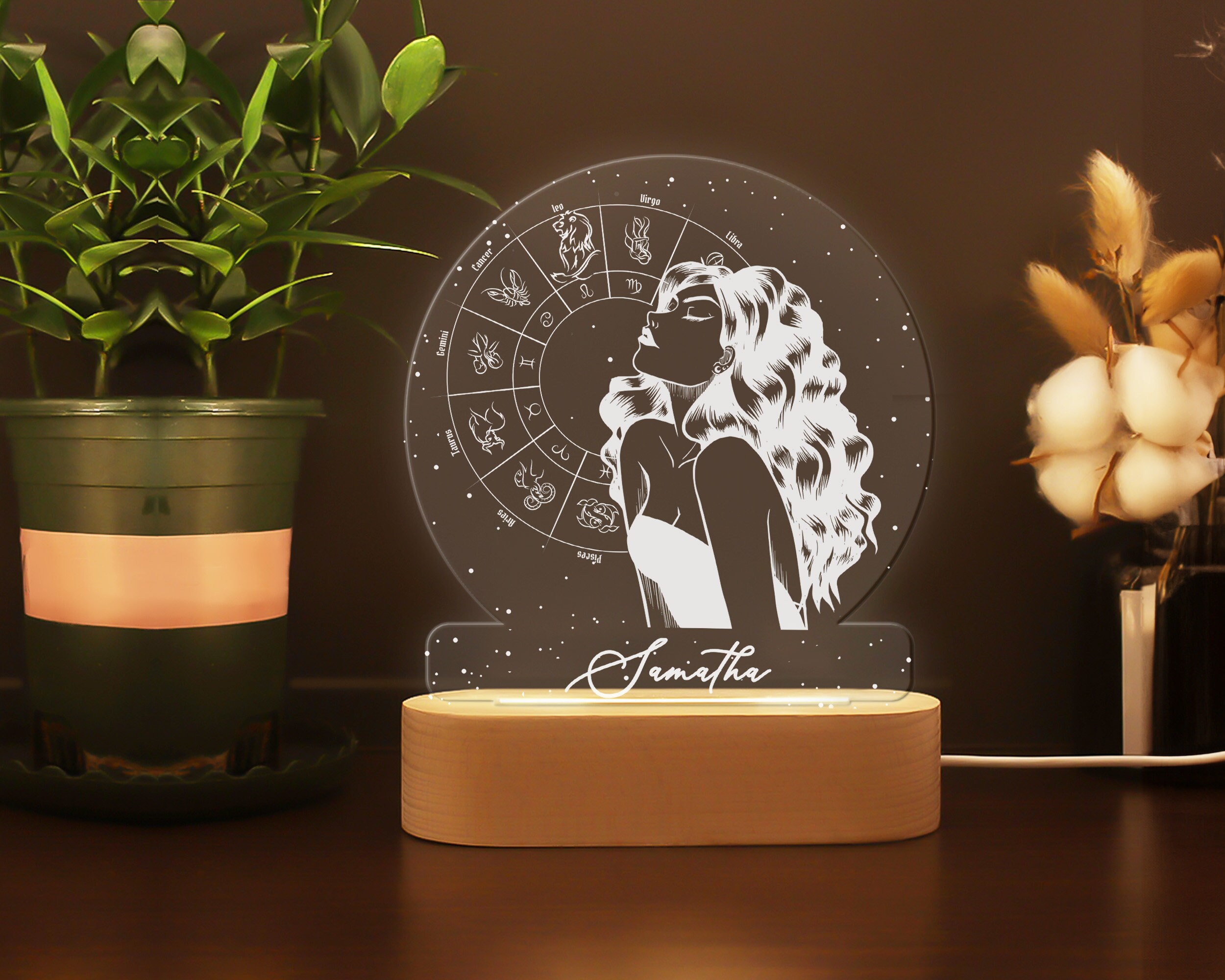 Leo Zodiac Sign Night Light, Custom Night Light for Birthday, Custom Name Led Lamp, Leo Birthday ...