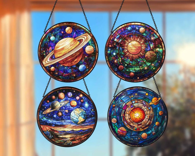 The Solar System Glass Suncatcher, Universe Suncatcher Decor, Science ...