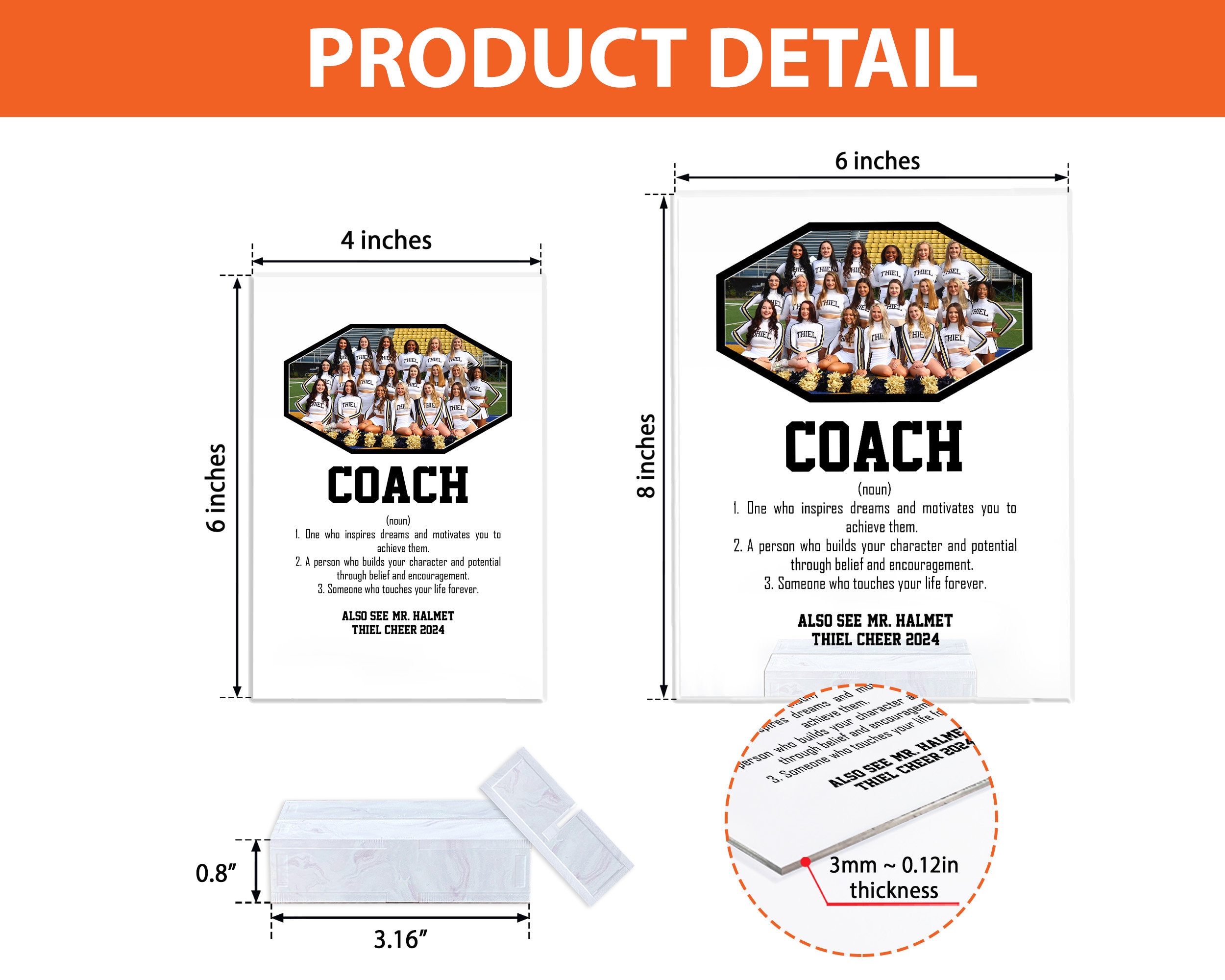 Personalized Cheerleader Team Acrylic Plaque, Thank You Coach Gift ...