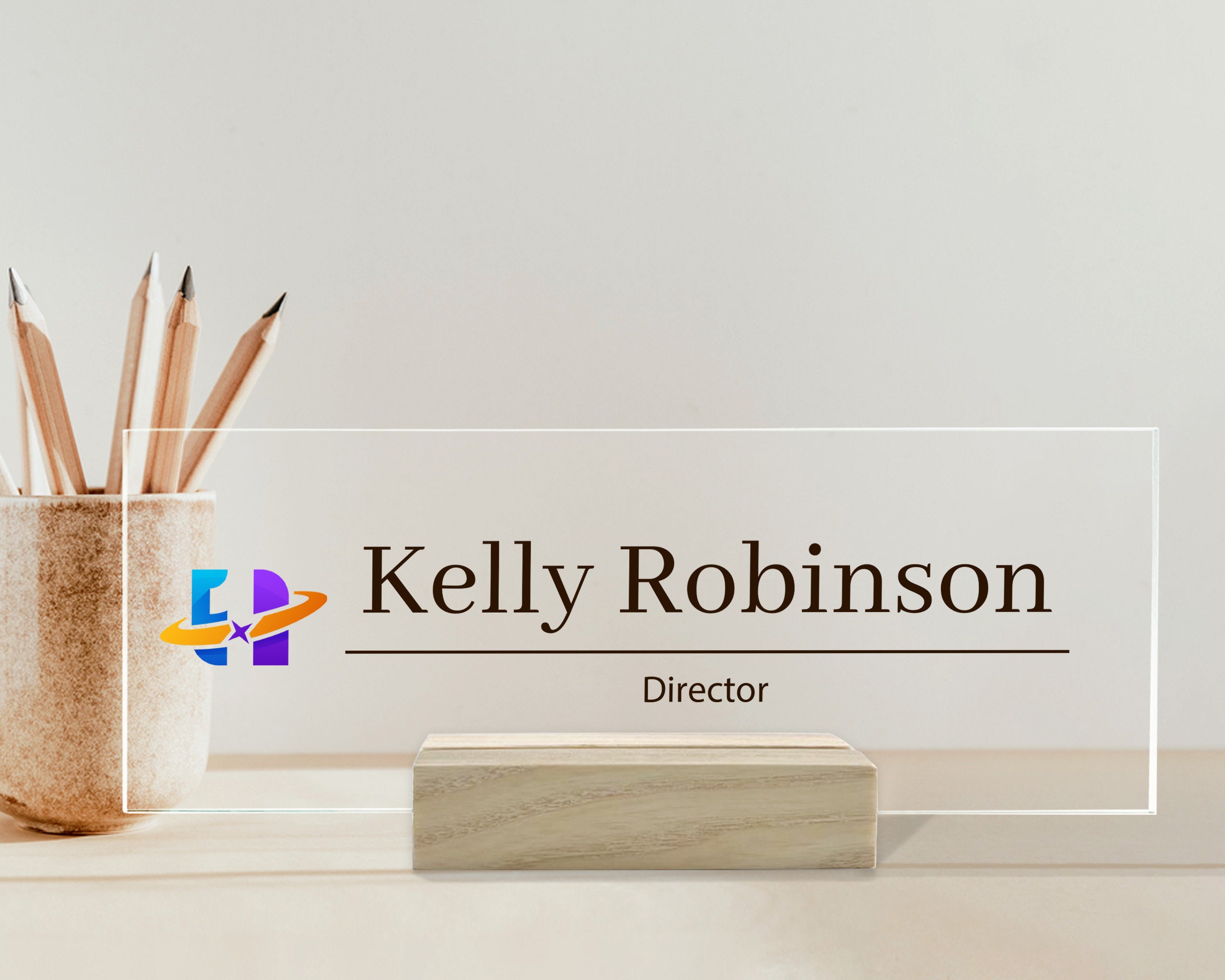 Personalized Company Logo, Desk Name Plate Wooden Acrylic, Custom Name ...
