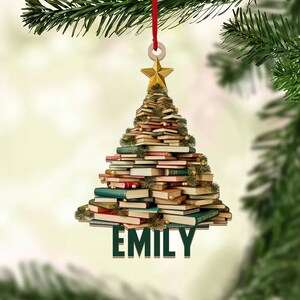 Personalized Name Book Christmas Tree Ornament, Book Christmas Ornament ...