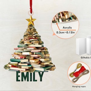 Personalized Name Book Christmas Tree Ornament, Book Christmas Ornament ...