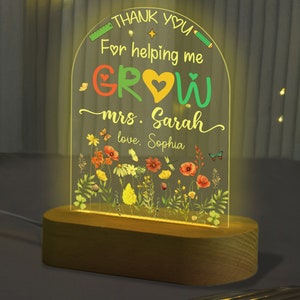Personalize Name Teacher Night Light, Thank You for Helping Me Grow ...