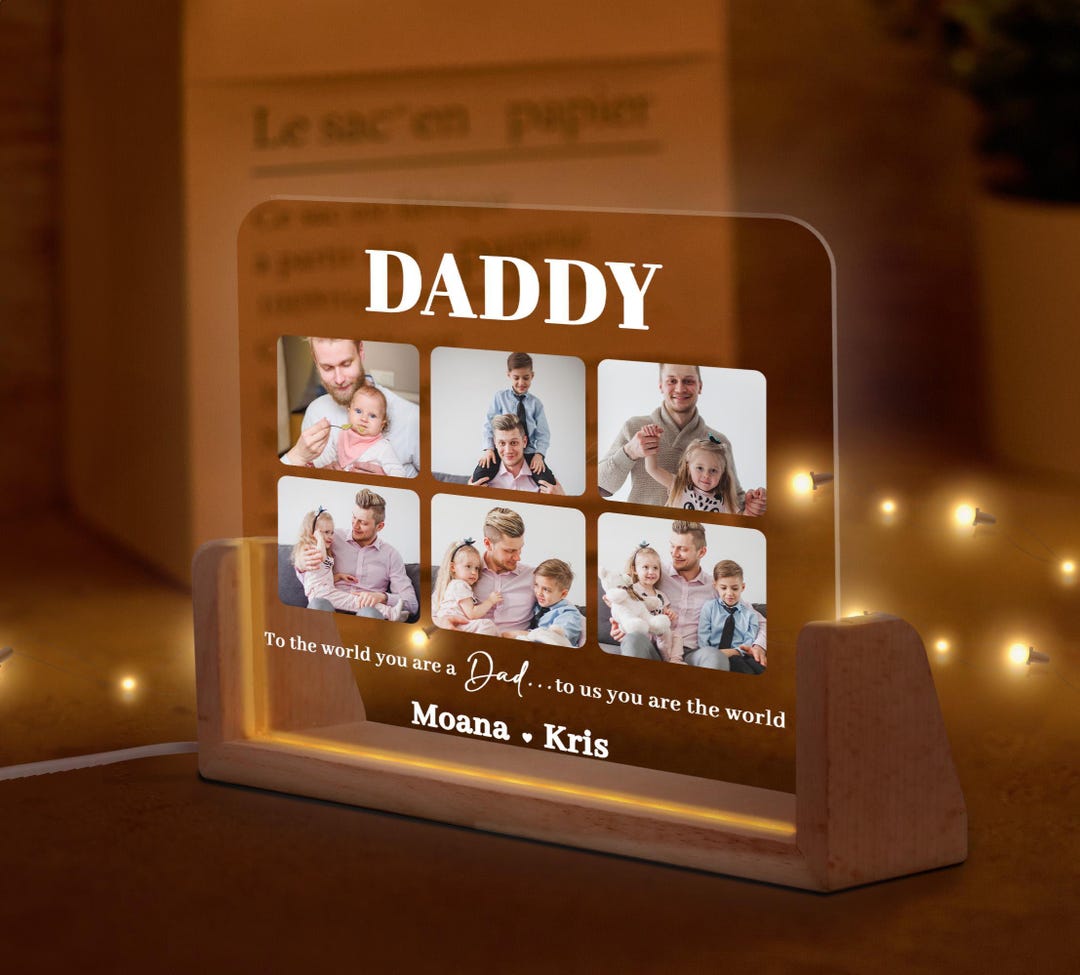 Personalized Father Photo Collage Night Lights, Dad Photo Led Light ...