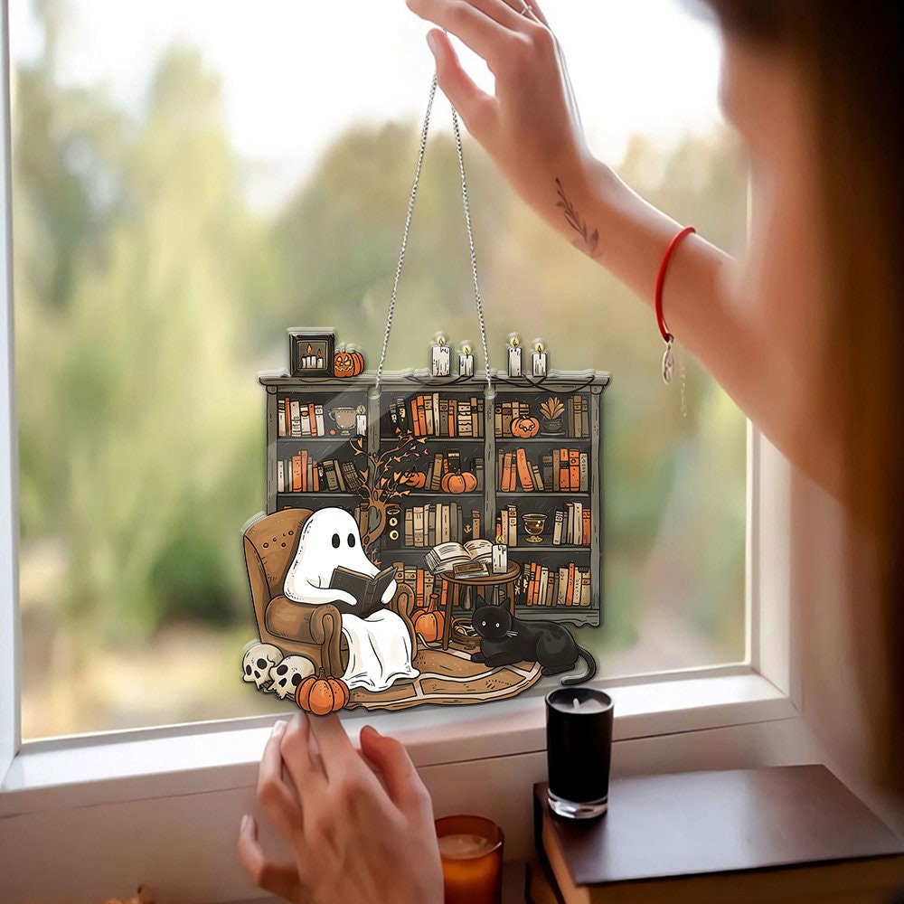 Halloween Ghost Book Window Hangings, Halloween Bookshelf, Ghostly ...