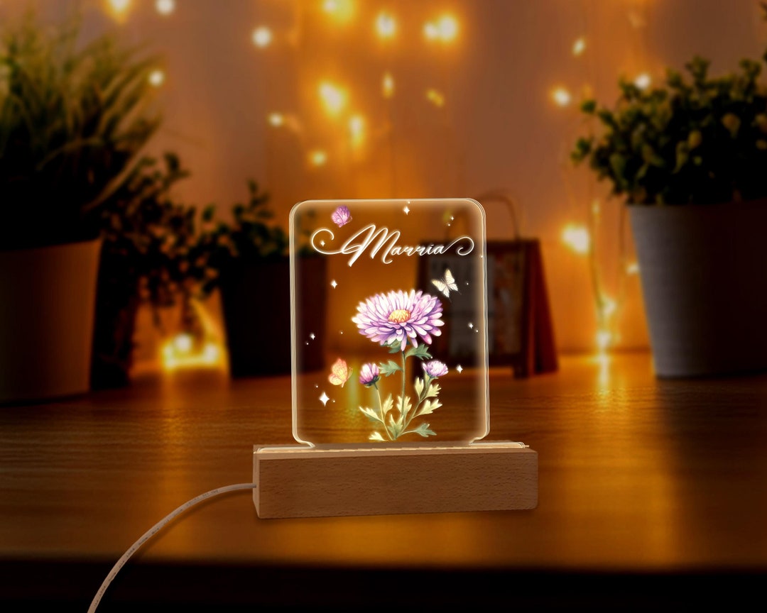 Customized Birth Month Flower Night Lights, Personalized Birthday Led ...
