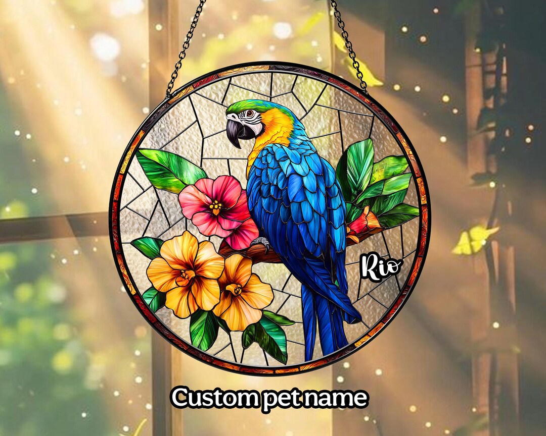 Custom Hyacinth Macaw Parrot Glass Suncatcher, Bird Memorial Gifts ...