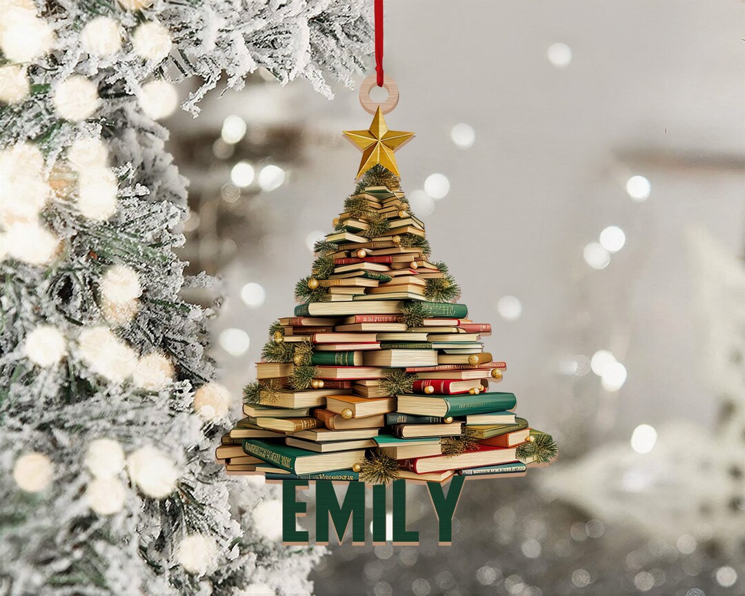 Personalized Name Book Christmas Tree Ornament, Book Christmas Ornament ...