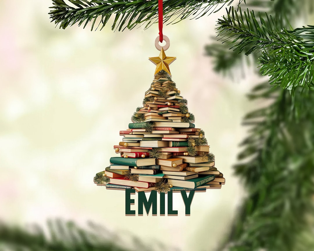 Personalized Name Book Christmas Tree Ornament, Book Christmas Ornament ...