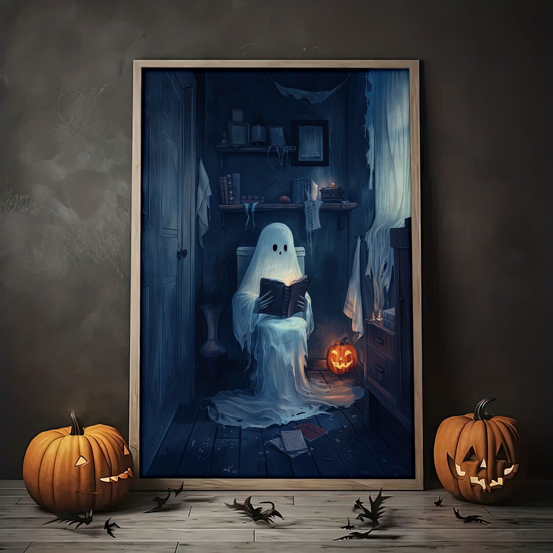 Ghost Reading Book in Toilet Poster, Gothic Painting Haunting Ghost in ...