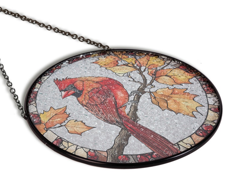 Fall Cardinal Stained Glass Suncatcher, Cardinal Suncatcher Window ...