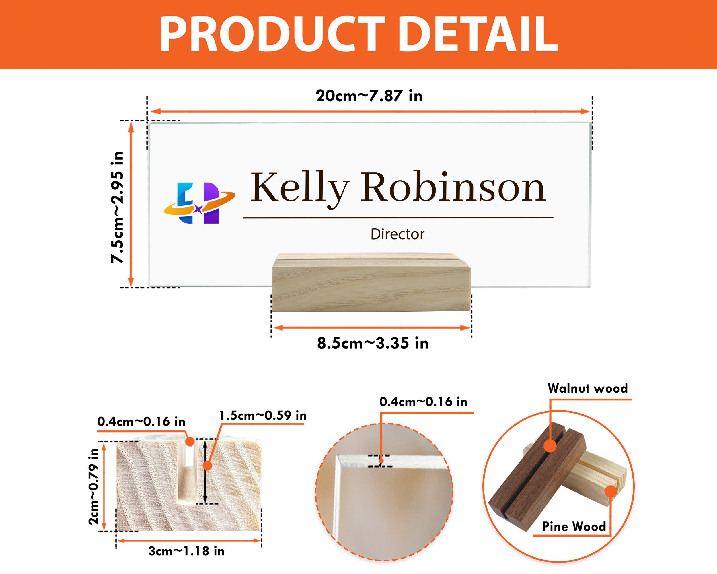 Personalized Company Logo, Desk Name Plate Wooden Acrylic, Custom Name ...