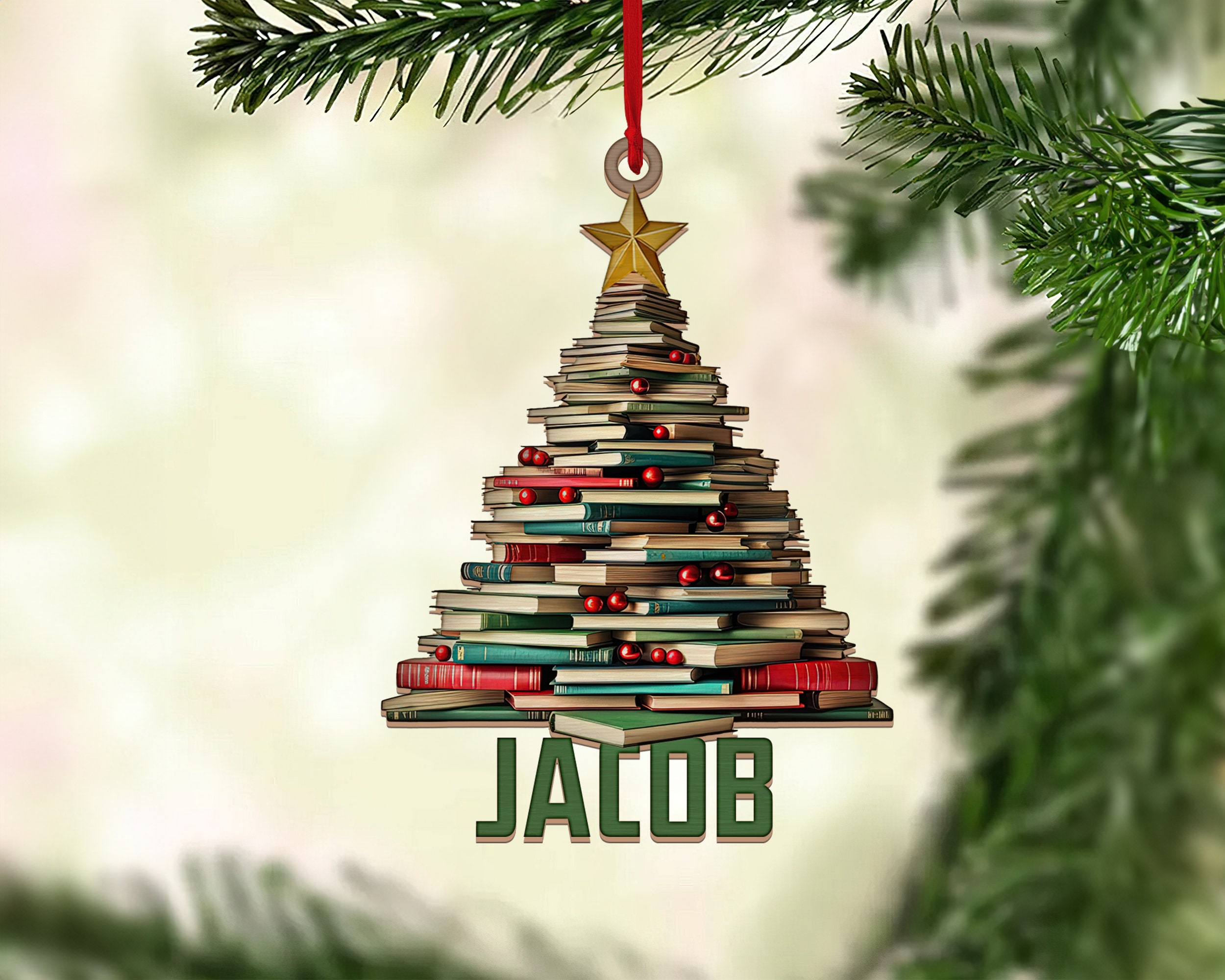 Personalized Name Book Ornament, Book Ornament for Christmas Tree, Book ...