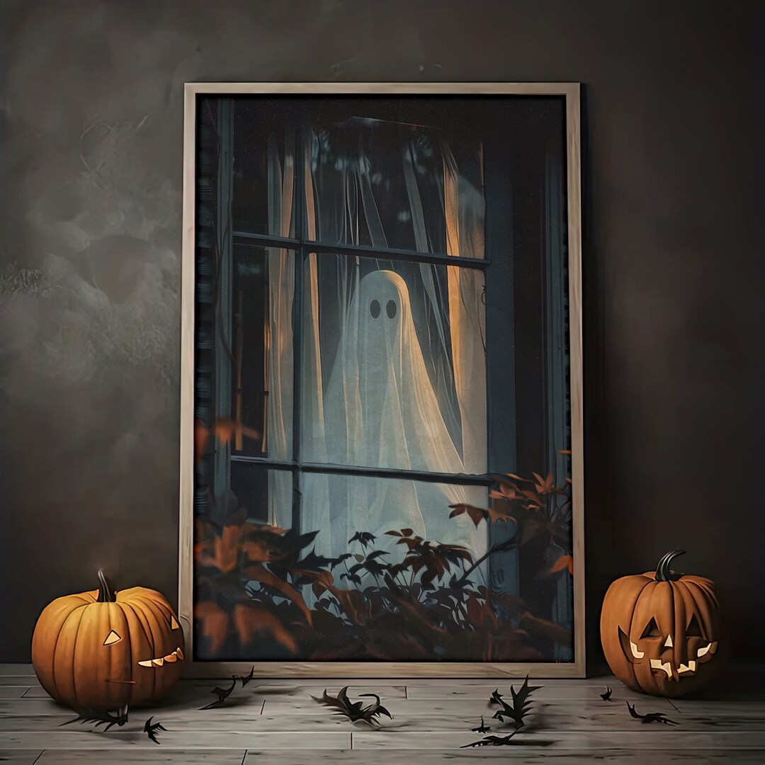 Spooky Ghost Looking Out Window Poster, Ghost Art Poster, Dark Academia ...