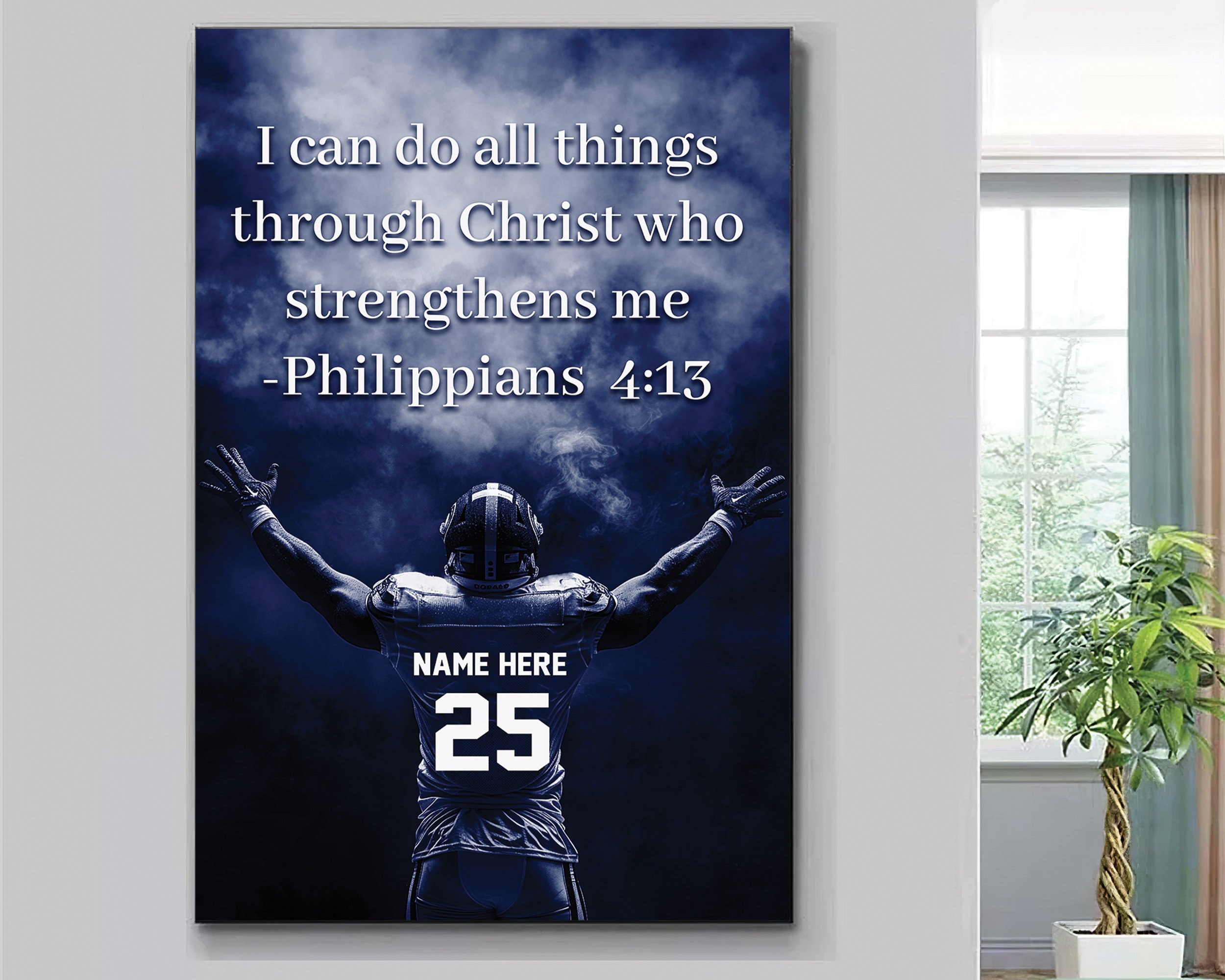 Personalized Football Player Poster, Christian Football Wall Art Print ...