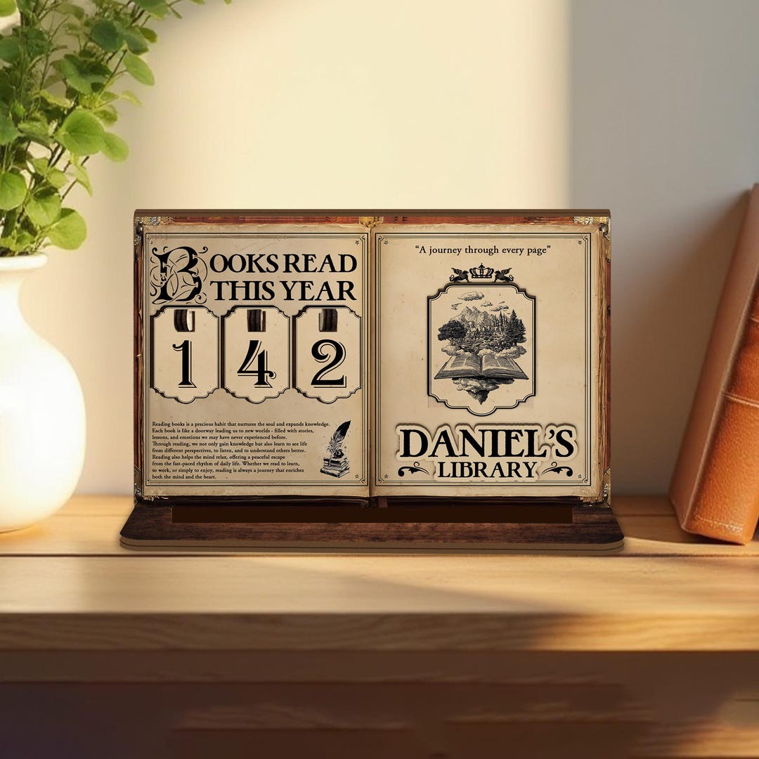 Personalized Book Tracker Sign, Vintage Books Read This Year Counter ...