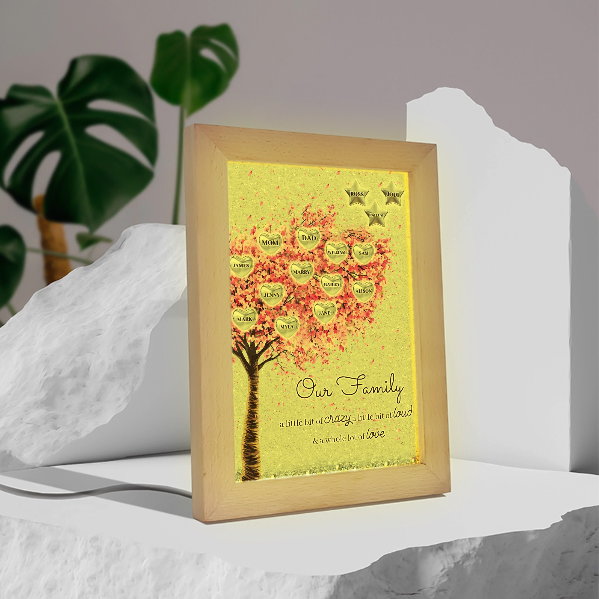 Personalized Family Tree Frame Light, Custom Name Family Members Led ...