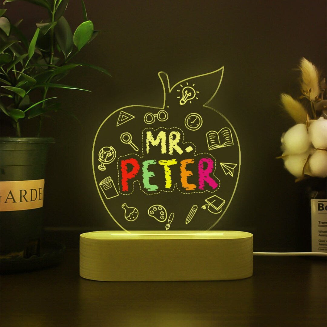 Personalize Name Teacher Night Light, Led Lamp Gift for Teacher, Back ...