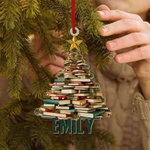 Personalized Name Book Christmas Tree Ornament, Book Christmas Ornament ...
