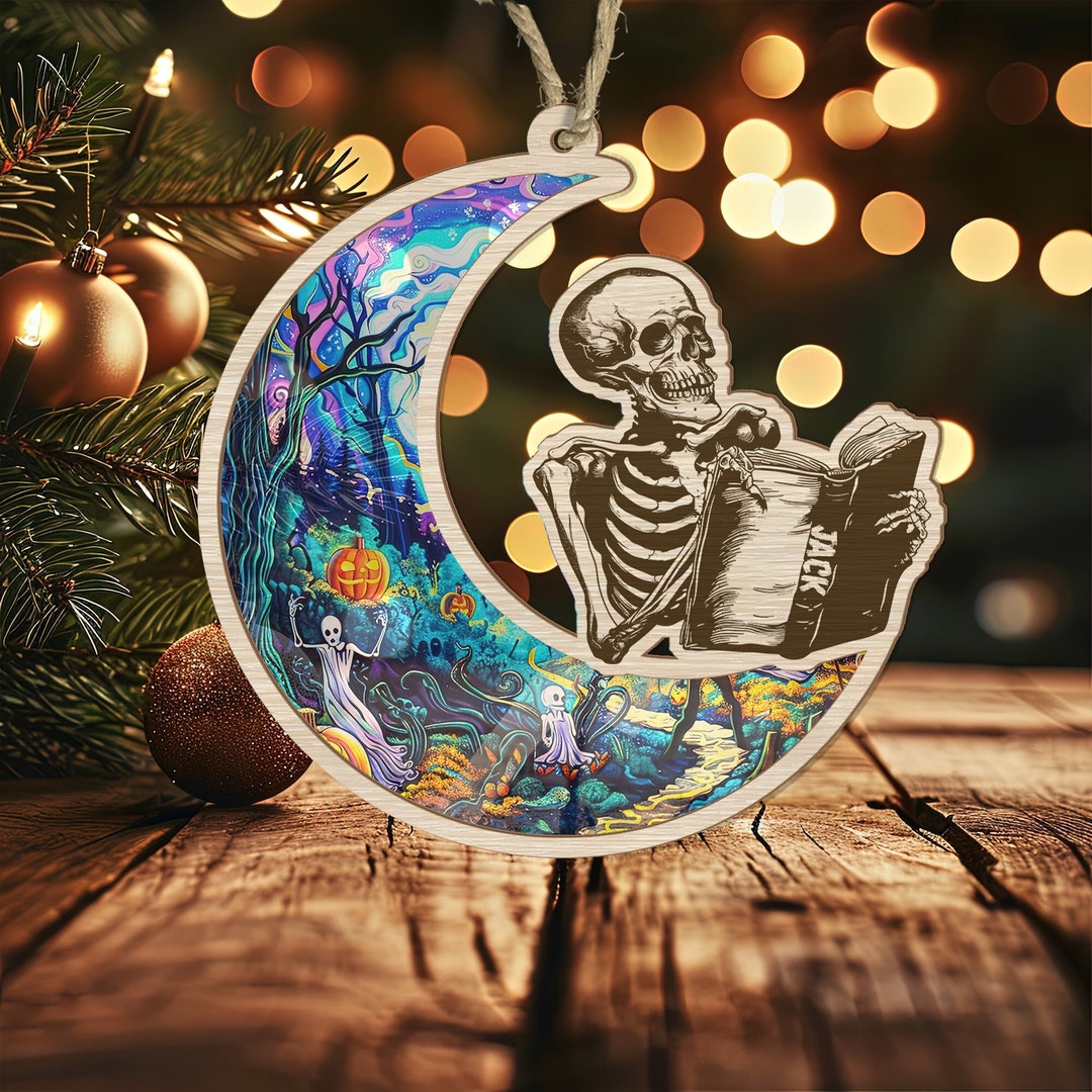 Skeleton Reading Book Suncatcher, Custom Book Lover Suncatcher, Bookish ...