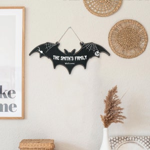 Halloween Bat Hanging Door Sign, Custom Family Name Sign, Halloween ...