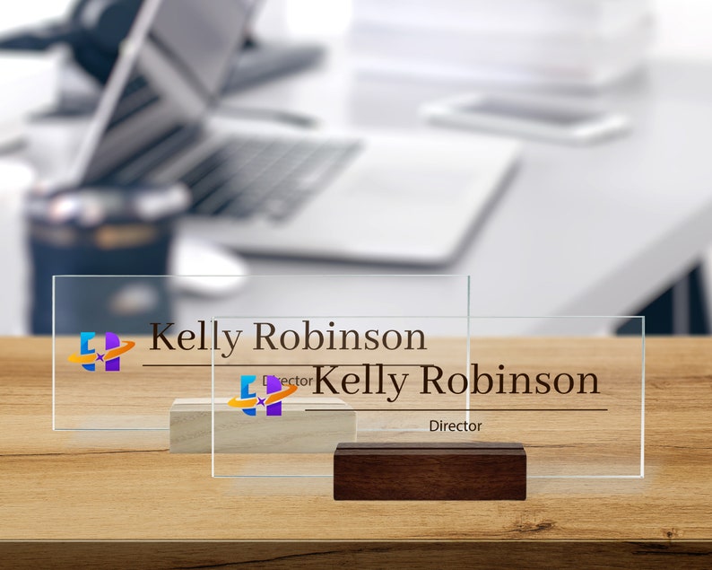 Personalized Company Logo, Desk Name Plate Wooden Acrylic, Custom Name ...