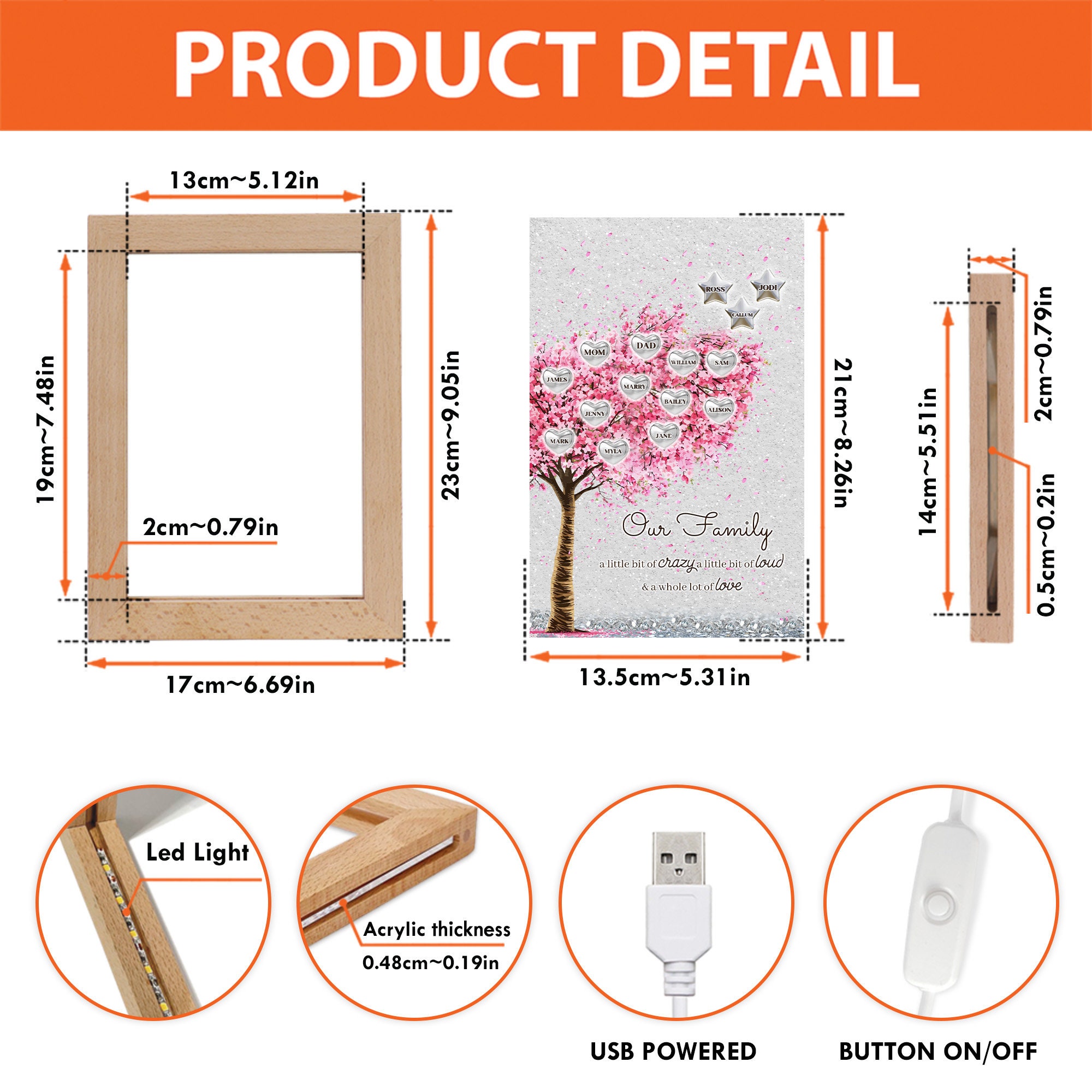 Personalized Family Tree Frame Light, Custom Name Family Members Led ...